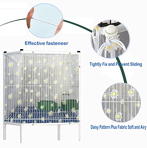 Bird Cage Cover - Adjustable Bird Cage Seed Catcher Bird Cage Net Cover, Airy Nylon Bird Seed Catcher Stretchy Bird Cage Skirt for Round Square Cages(Circumference 59 inch to 118 inch) (White)