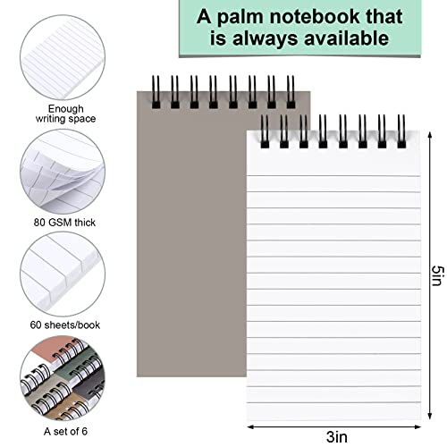 6Pcs Spiral Notebook, Double Loop Pocket Notebook, Office Style Mini Notebooks, Pocket Small Notepad, Small Notebooks 3x5, Small Spiral Notebook for Home School Office Travel Accessories - Color