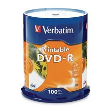 DVD-R, 16x, 4.7GB, Inkjet Printable, 100/PK, White, Sold as 1 Package, 100 Each per Package