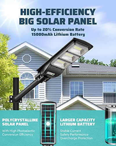 Lovus 2000W Solar LED Street Light, 60000LM Solar Security Flood Light Outdoor with Motion Sensor and Dusk to Dawn for Parking Lot, IP65 Waterproof, Wall or Pole Mount