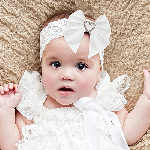 AIMUDI White Bows Satin Ribbon Rhinestone Bows 3" Premade Sparkle Bows with Gems Pre-Tied Craft Bows with Rhinestone Gift Bows for Wedding Sewing Crafts Gift Wrapping Baby Shower - 12 Counts