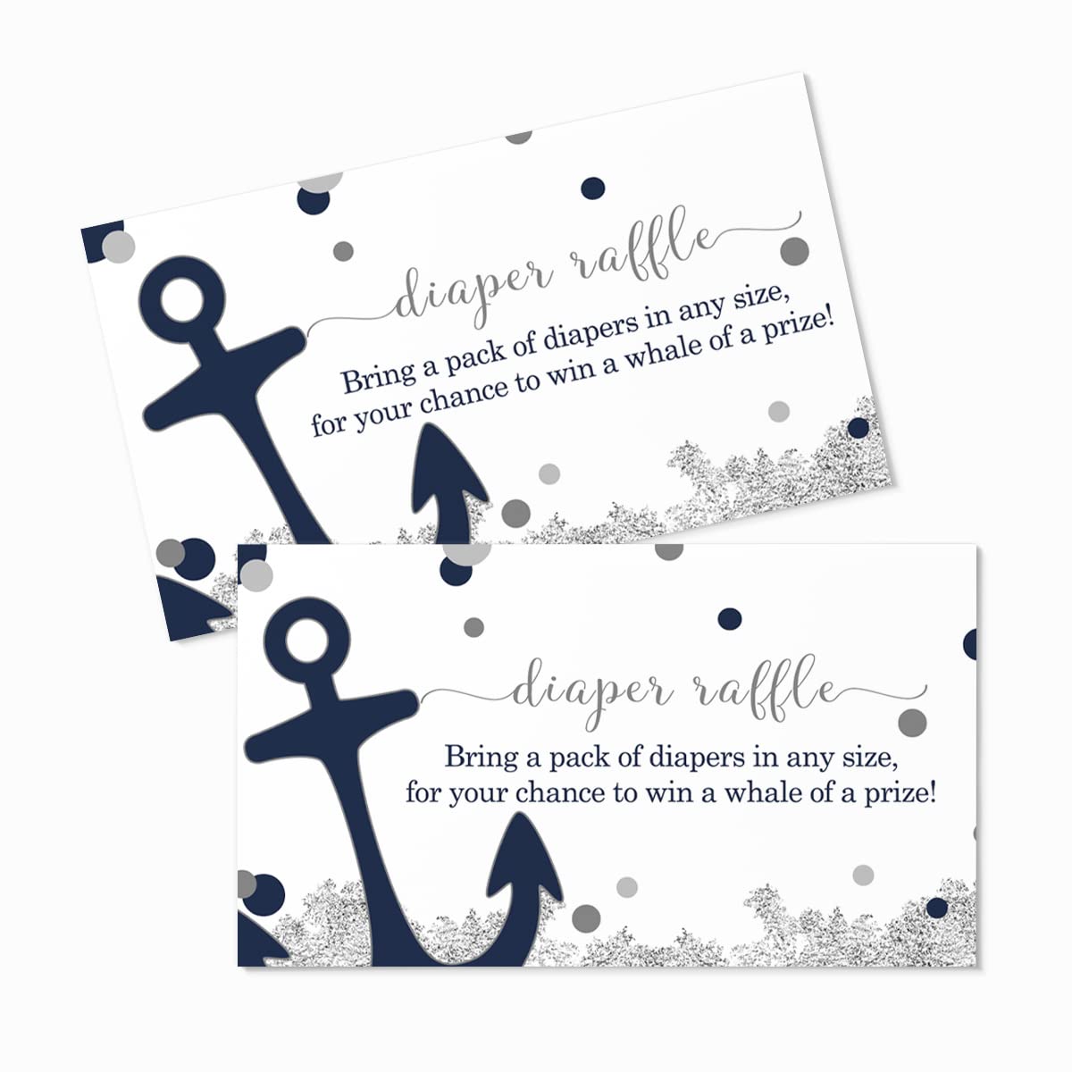 Paper Clever Party Nautical Diaper Raffle Tickets (25 Pack) Boys Baby Shower Games - Invitation Insert - Fill-In Cards for Prize Drawing Activity - Navy and Silver - 2x4 Size Set