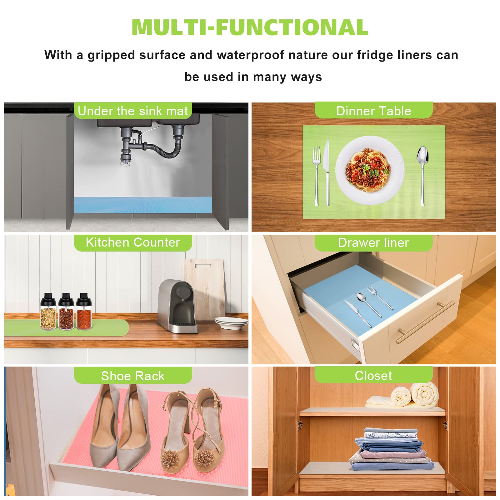 8pcs Refrigerator Liners for Shelves Washable, Fridge Shelf Liners Nonslip, Refrigerator Mats Liner for Glass Shelves, Shinywear Fridge Liners for Freezer Cupboard Cabinet Drawer, Clear