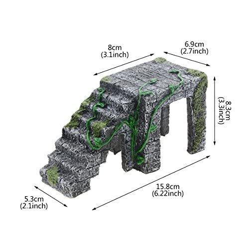 Dark Gray Green Turtle Platform,Artificial Resin Platform Stairs for Tortoise Climb Stone Habitat Ornament, 6.22" x 2.7" x 3.3" (L*W*H)