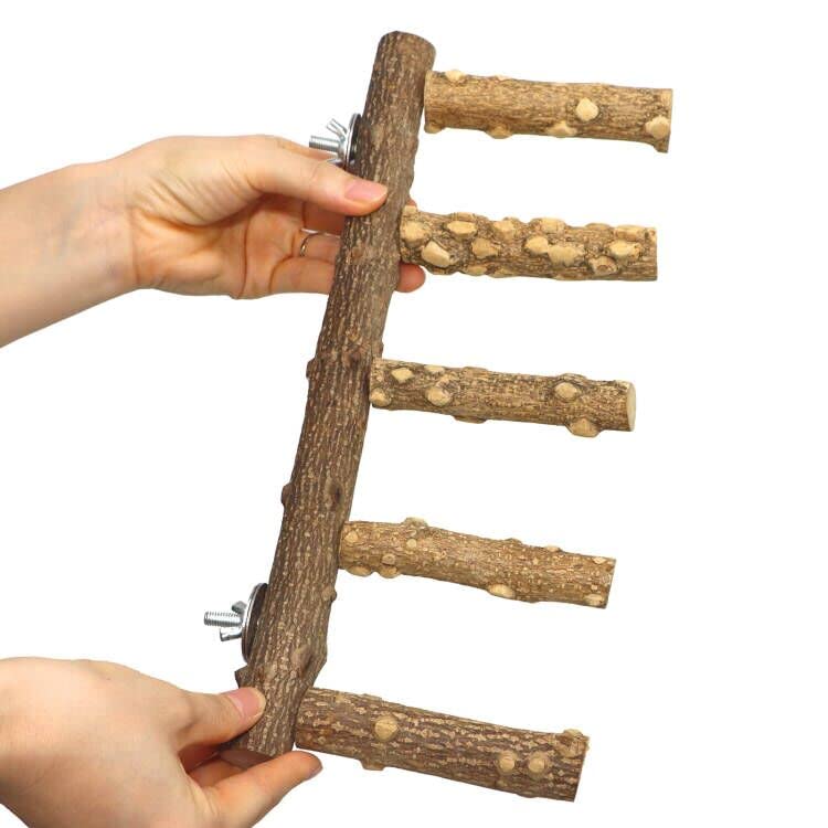 Bird Ladder Perch Cage Nature Wood Stand Parrot Chew Toy for Small Medium Parrot Animal (M)