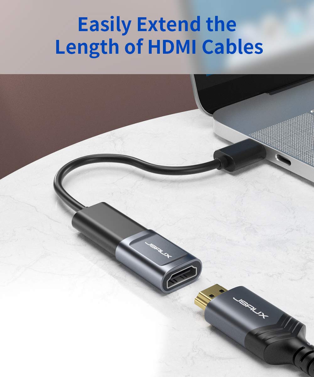JSAUX HDMI Coupler Female to Female 2 Pack, 4K HDR HDMI Extension Connector Adapter Aluminum Alloy for HDTV, Roku Stick, Computer, PC, Monitor, Laptop, Projector, DVD Player, PS 4/3(Grey)