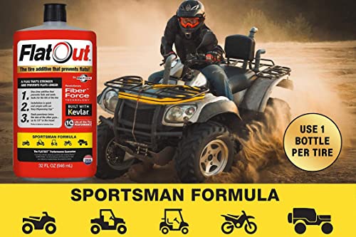FlatOut Tire Sealant Sportsman Formula - Prevent Flat Tires, Seal Leaks, Contains Kevlar, 32-Ounce Bottle, 4-Pack