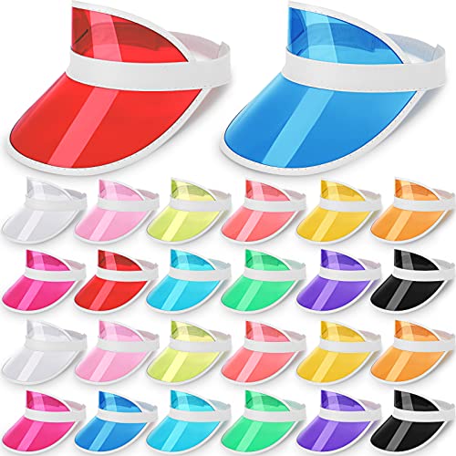 26 Pack Clear Sun Visor Hats Plastic Visor Caps UV Protection Poker Visor Hat Colorful Unisex Sun Visors for Women Men (White Rim)