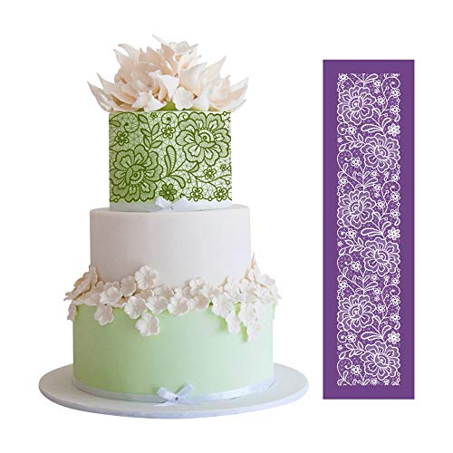 ART KITCHENWARE Flower Mesh Cake Stencils for Royal Icing Peony Cake Lace Stencil for Wedding Cake Decorating Cookie Stencils for Bakery 19"×5.12"