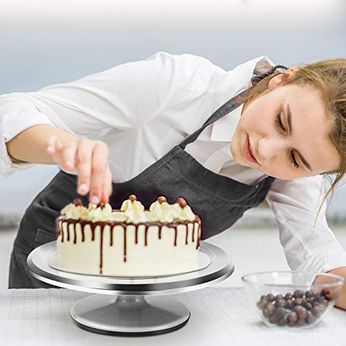 Puroma Aluminium Alloy Rotating Cake Turntable 12'' Revolving Cake Stand with Non-Slipping Silicone Bottom, Ideal Cake Decorating Supply for Cake Decorations, Pastries and Cupcakes