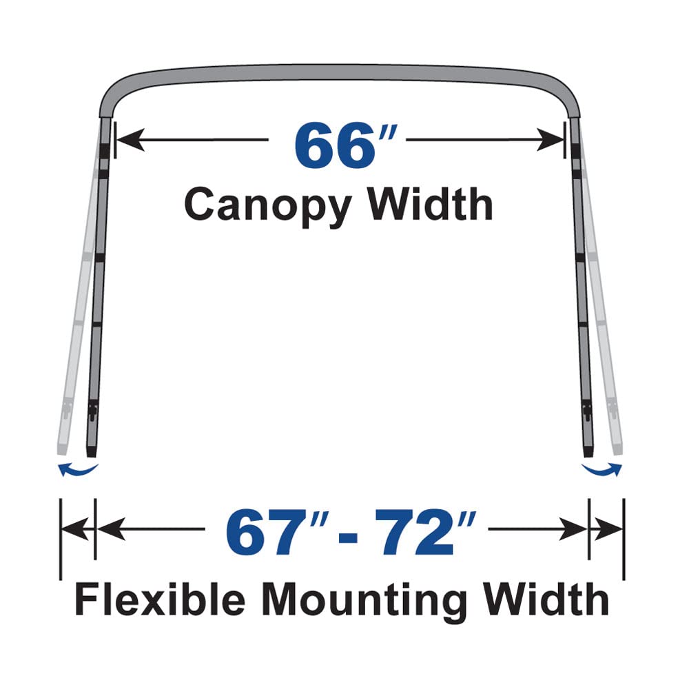 4 Seasons Bimini Tops for Boat Cover 3 Bow 6 ft. Long in Different Sizes & Colours with Frame Canvas Hardware Kit and Boot (Black, 54" High 3 Bow 6' ft. L x 67" - 72" W)