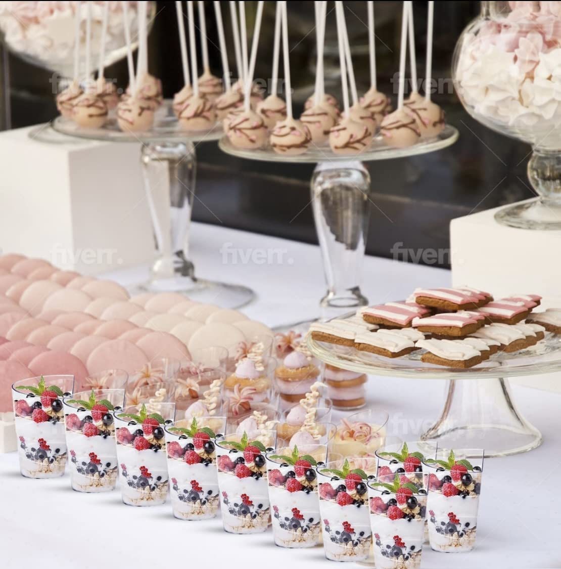 60 pack dessert cups of 3 oz, 2.5 oz and 2 oz. 3 varieties in size and shape also 20 of each shape perfect for appetizer, dessert and serving parties, plus FREE 60 spoons