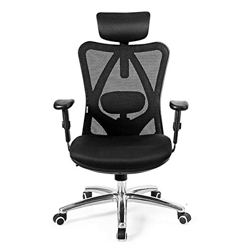 Giantex Ergonomic Office Chair, Mesh Office Chair with Adjustable Headrest, Tilt-Down Backrest Mesh Adjustable High Back Office Chair, Breathable Computer Desk Chair, Mesh Back Office Chair