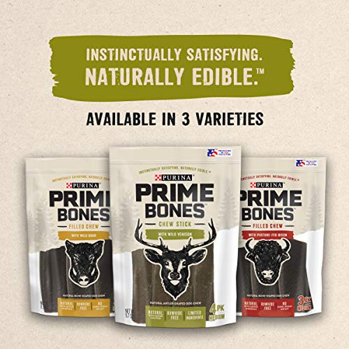 Purina Prime Bones Made in USA Facilities Limited Ingredient Small Dog Treats, Chew Stick with Wild Venison - 12 ct. Pouch