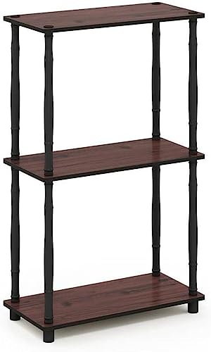 Furinno Turn-N-Tube 3-Tier Compact Multipurpose Shelf Display Rack with Classic Tube, Dark Cherry/Black