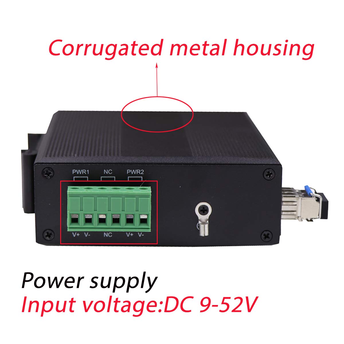 OLYCOM Harsh Outdoor 5-Port Gigabit Ethernet Fiber Converter, Industrial DIN-Rail Network Switch, 100/1000Base-T to LC, Up to 20KM(with SFP Transceiver), IP40, Extreme Heat -40°~ 85°C (-40°~ 185°F)