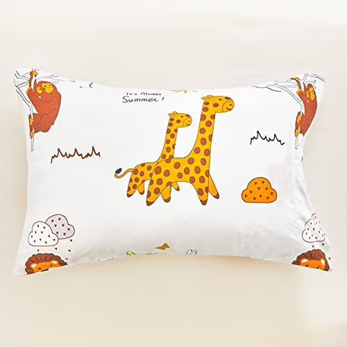 Flysheep 4 Piece White Toddler Bedding Set for Baby Girls and Boys, Cute Animals Printed - Includes Quilted Comforter, Flat Sheet, Fitted Sheet & Pillow Case, Soft Microfiber