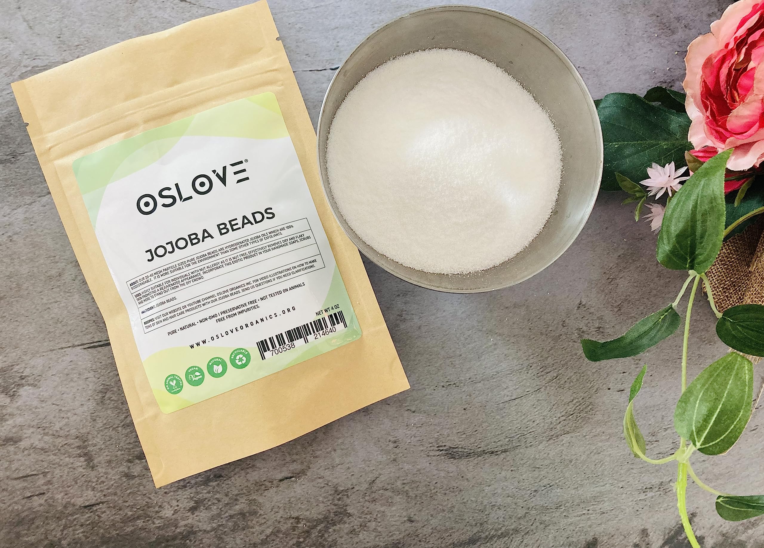 Oslove Organics Pure Jojoba Beads- 20/40 Mesh Size | Cleanses and Exfoliates Skin | Use in Soaps, Cleansers & Scrubs- 4oz