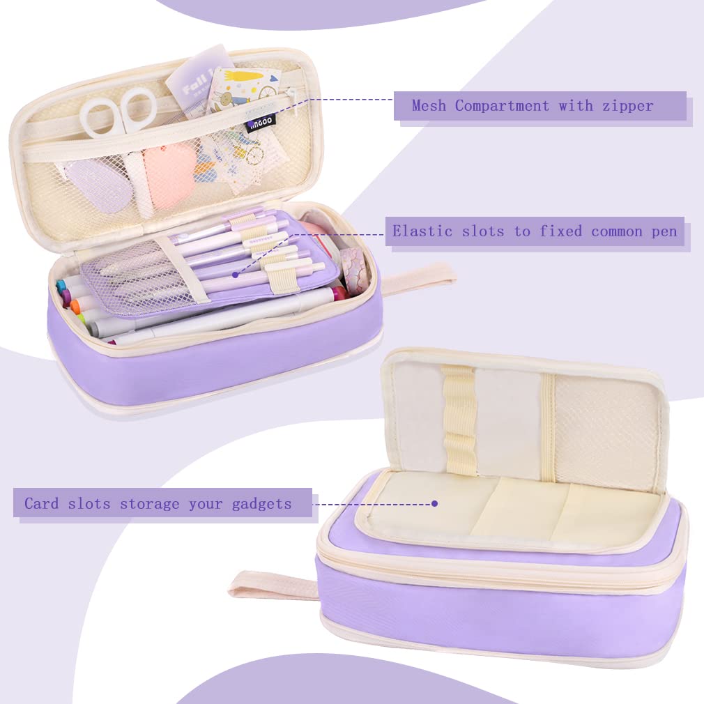 iSuperb Big Capacity Pencil Case Large Pencil Pouch Portable Storage Bag Zipper Organizer Makeup Cosmetic Bags for Women Office (Purple)