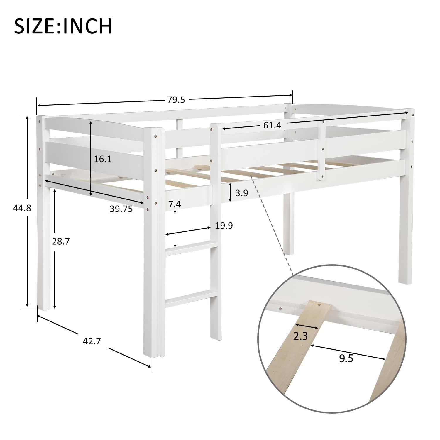 Mirightone Low Kids Loft Bed, Junior Twin Loft Bed with Ladder,Wood Loft Bed Twin for Toddler Children Bedroom,No Box Spring Needed,White