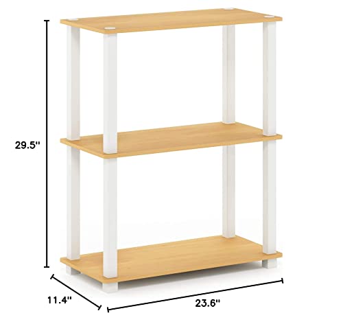 Furinno Turn-S-Tube 3-Tier Compact Multipurpose Shelf Display Rack, Square, Beech/White, 3-Tier Square Tubes