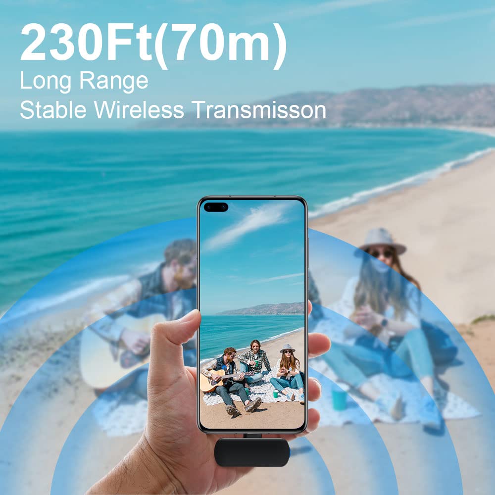 1mii Wireless Lavalier Microphone, 230FT Clip on Lapel Mic for Android Phone, iPhone, Laptop, Zero Latency, Long Range for Video Recording, Tiktok, Facebook, YouTube Live Stream, Interview