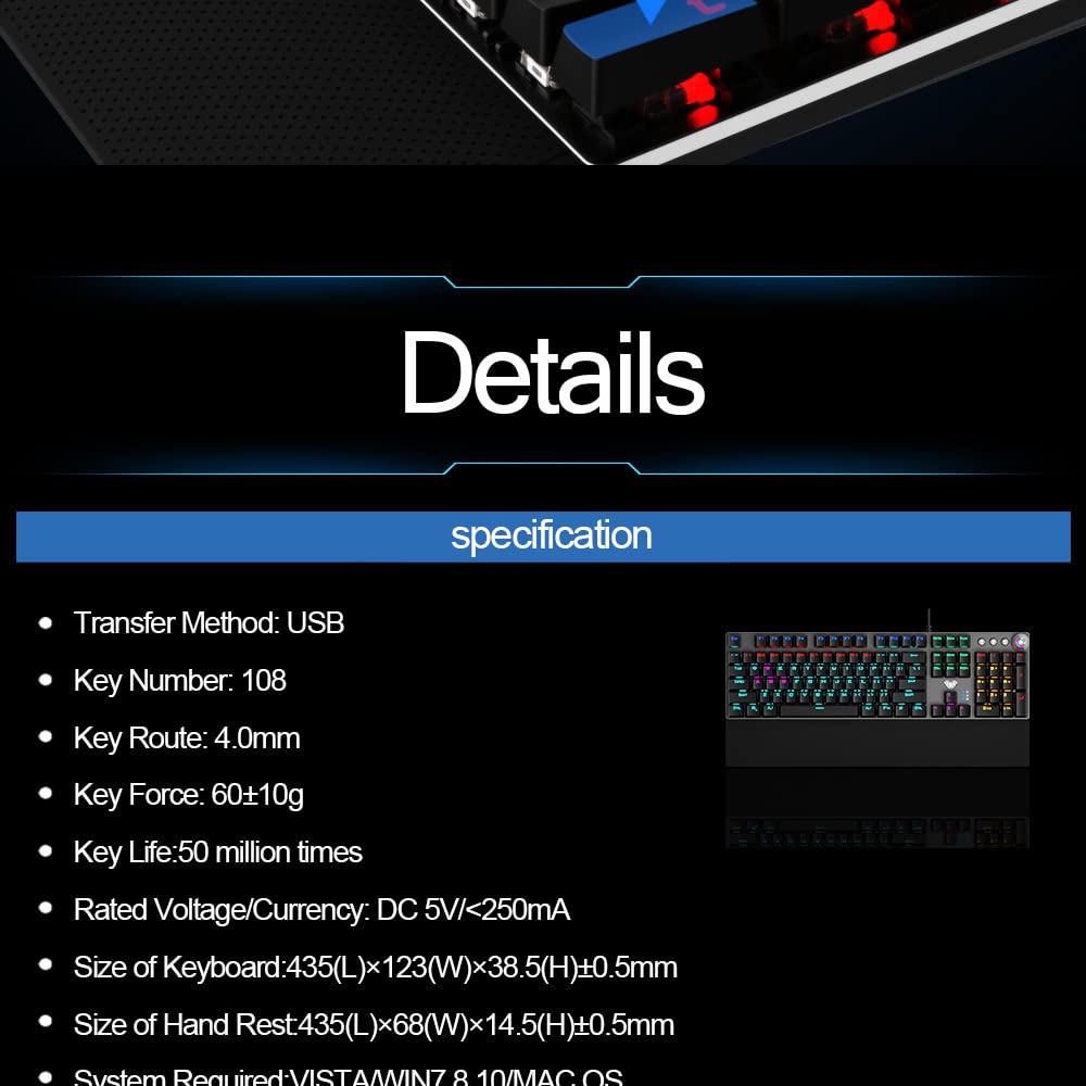 AULA F2088 Mechanical Gaming Keyboard, with Ergonomic Wrist Rest, Multimedia Control Knob, 22 Backlight Modes, Full Size USB Wired Computer Keyboards for Mac Laptop, Desktop (Black Switch)