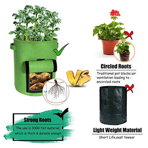 Qaxlry Potato Growing Bags, 2 Pack 10 Gallon Double Thickened Felt Potato Grow Containers with Handles & Access Flap for Potatoes, Tomato, Carrot, Onion, Vegetables, Fruits, Plants