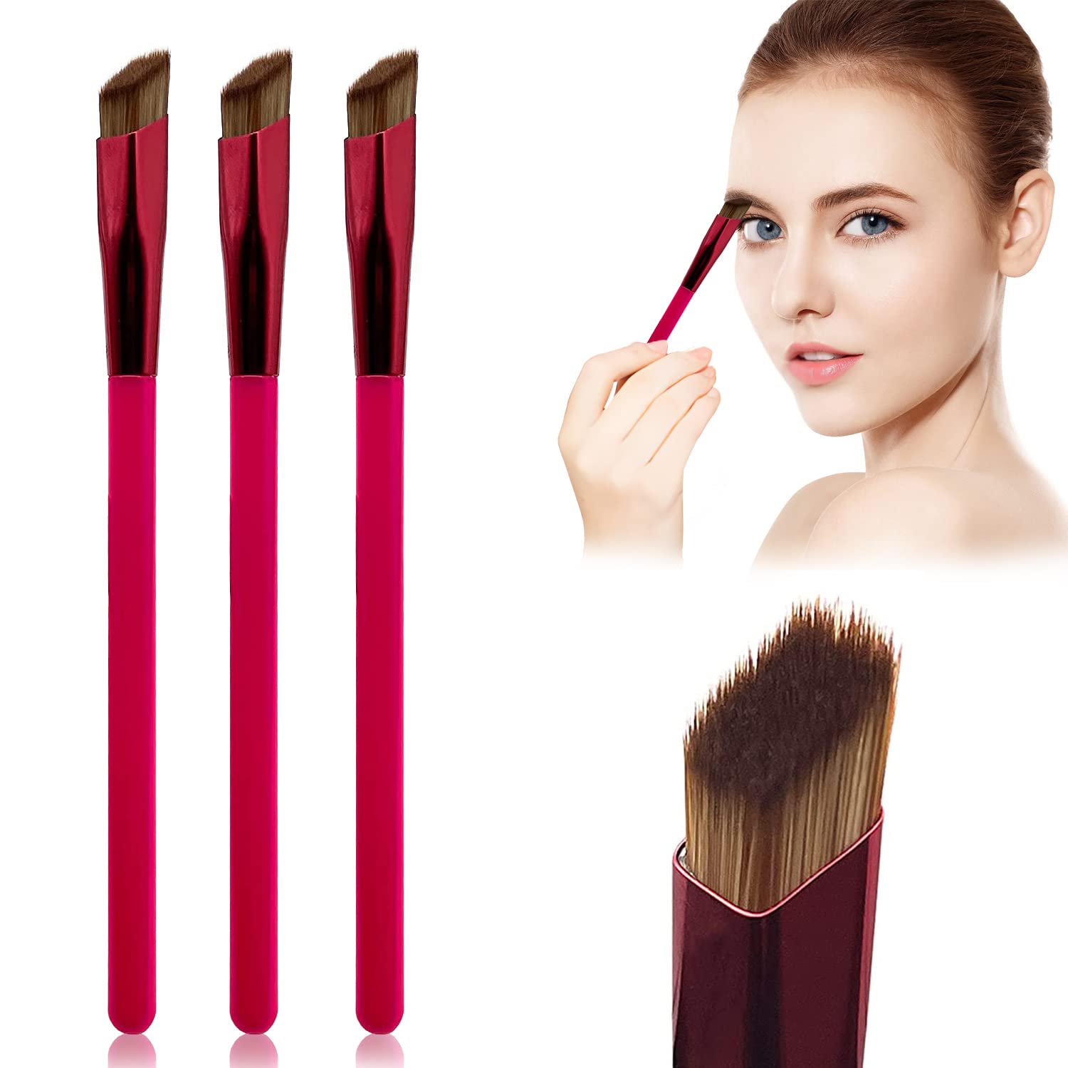 3PC Multi Functional Eyebrow Brush Concealer Contour Professional Eyebrow Brush Multi Function Angled Eyebrow Brush(Brown Small)