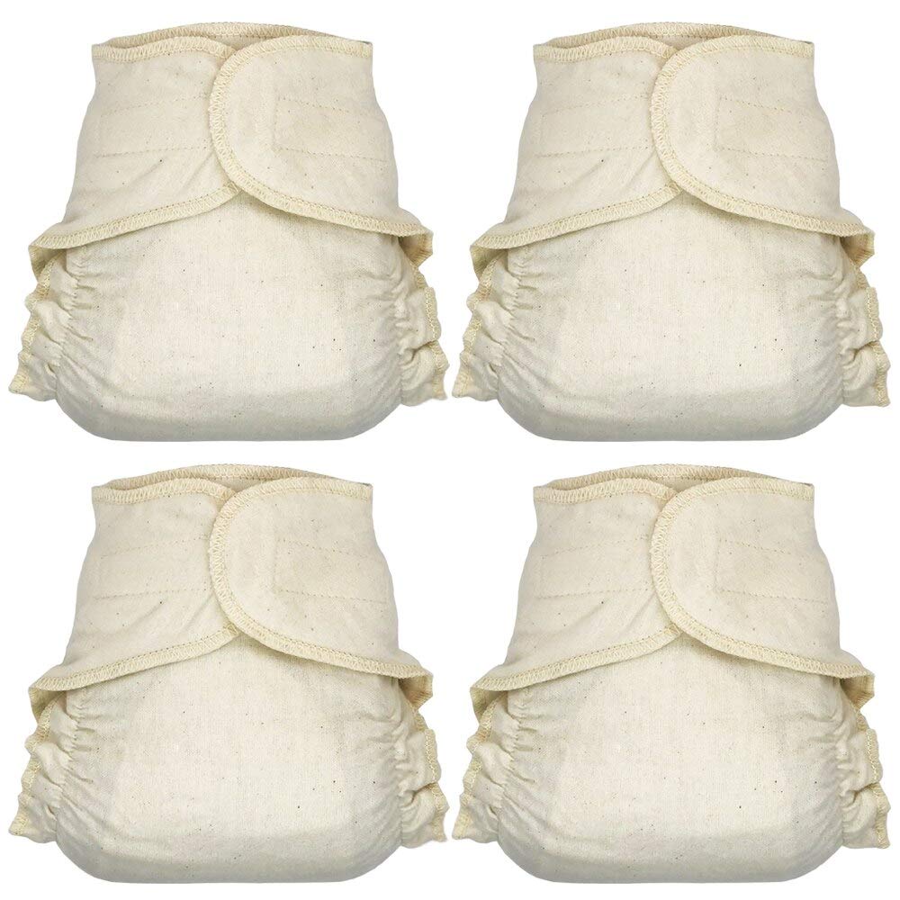 Washable Organic Diapers â Hook-&-loop Cotton Fitted Cloth Diaper for Baby and Toddler (EU 74-80/6-12 months, 4-pack)