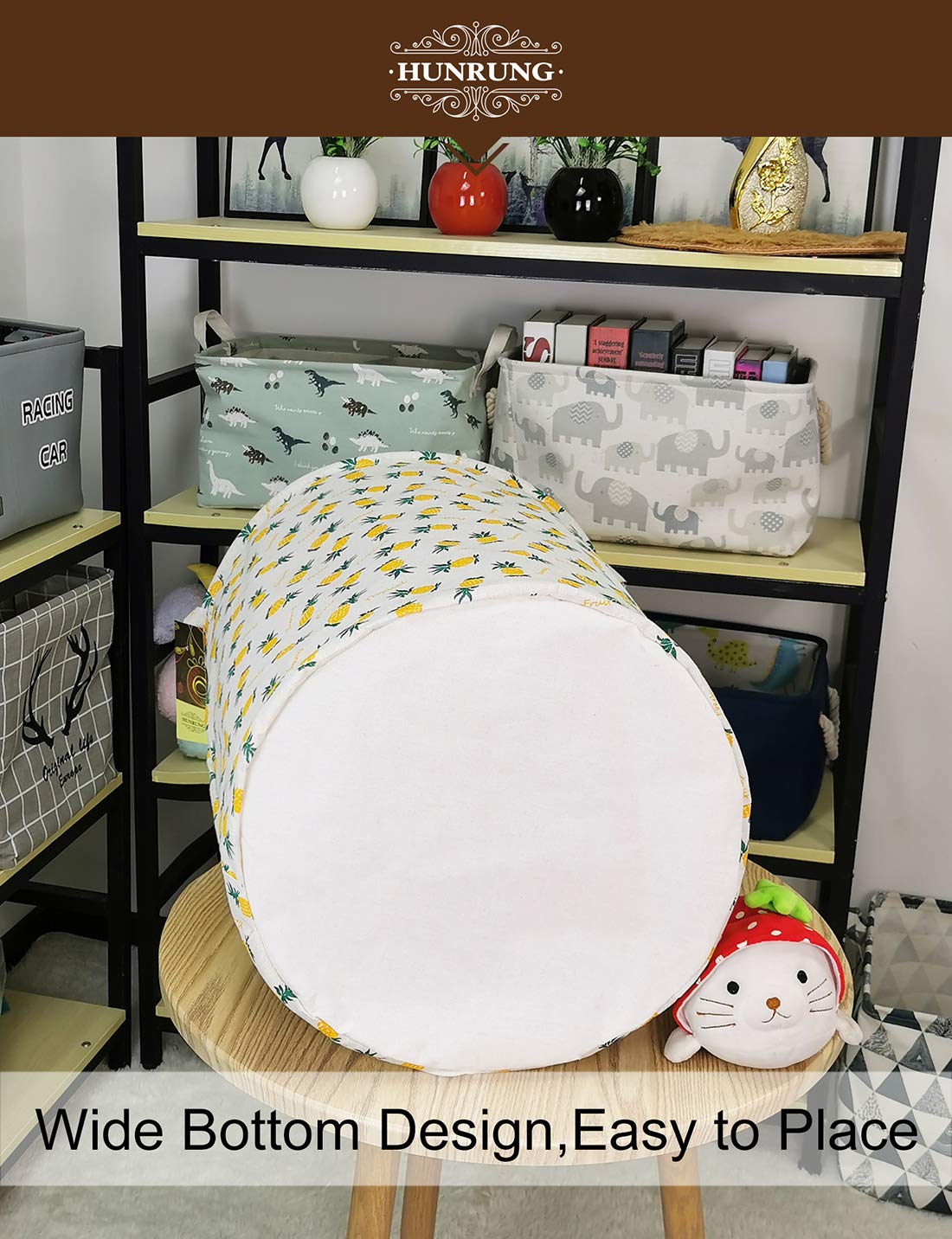 HUNRUNG Laundry Hamper,Large Canvas Fabric Lightweight Storage Basket Toy Organizer Dirty Clothes Collapsible Waterproof for College Dorms, Children Bedroom,Bathroom (Pineapple)