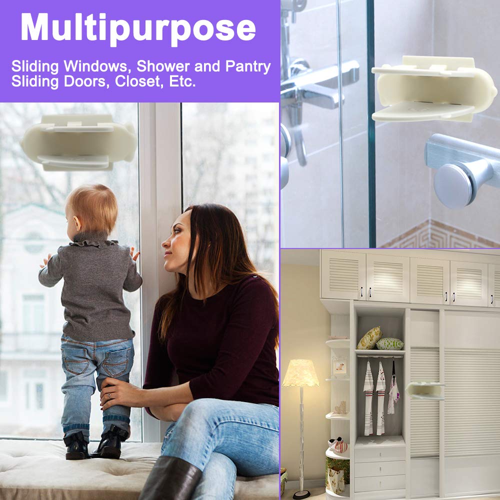 3Pcs Sliding Door Lock for Baby Proofing, Socub Child Safety Sliding Door Lock for Windows, Sliding Glass Doors, Patio, Closet, Shutter, Grey