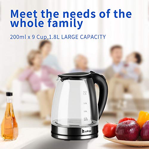 Electric Kettle with Glas,Electric Glass Kettle and Tea Maker with Temperature Controls 110V 1500W 1.8L Glass Electric Kettle with Filter, Stainless Steel Lid & Bottom