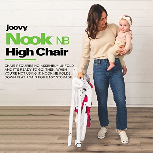 Joovy Nook NB High Chair Featuring Four-Position Adjustable Swing Open Tray, 3-Position Reclining Seat, and Front Wheels for Added Mobility - Folds Down Flat for Easy Storage, Slate
