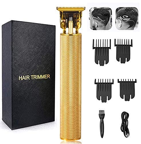 Hair Clippers for Men, Electric Pro Li Outliner Grooming Rechargeable Cordless Close Cutting T-Blade Trimmer for Men 0/1.5/3/6/9 mm Baldheaded Hair Clippers Zero Gapped Detail Beard Shaver (Gold)