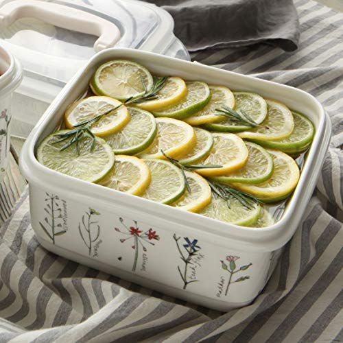 RACHEL BARKER Meadow Flower Porcelain Serve and Store Airtight Large Container (70OZ)