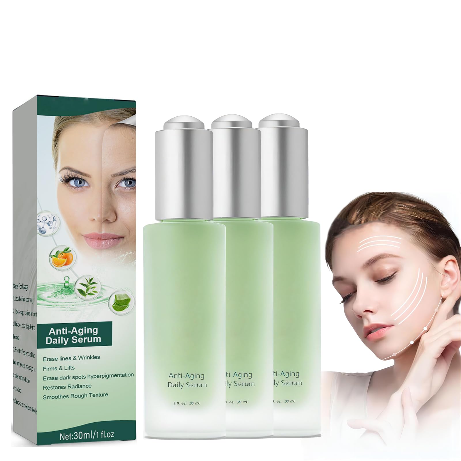 3Pcs Anti-Aging Daily Serum,Advanced Collagen Boost Anti-Aging Serum,Erase lines & WrinklesFirms & Lifts Restores RadianceSmoothes Rough Texture