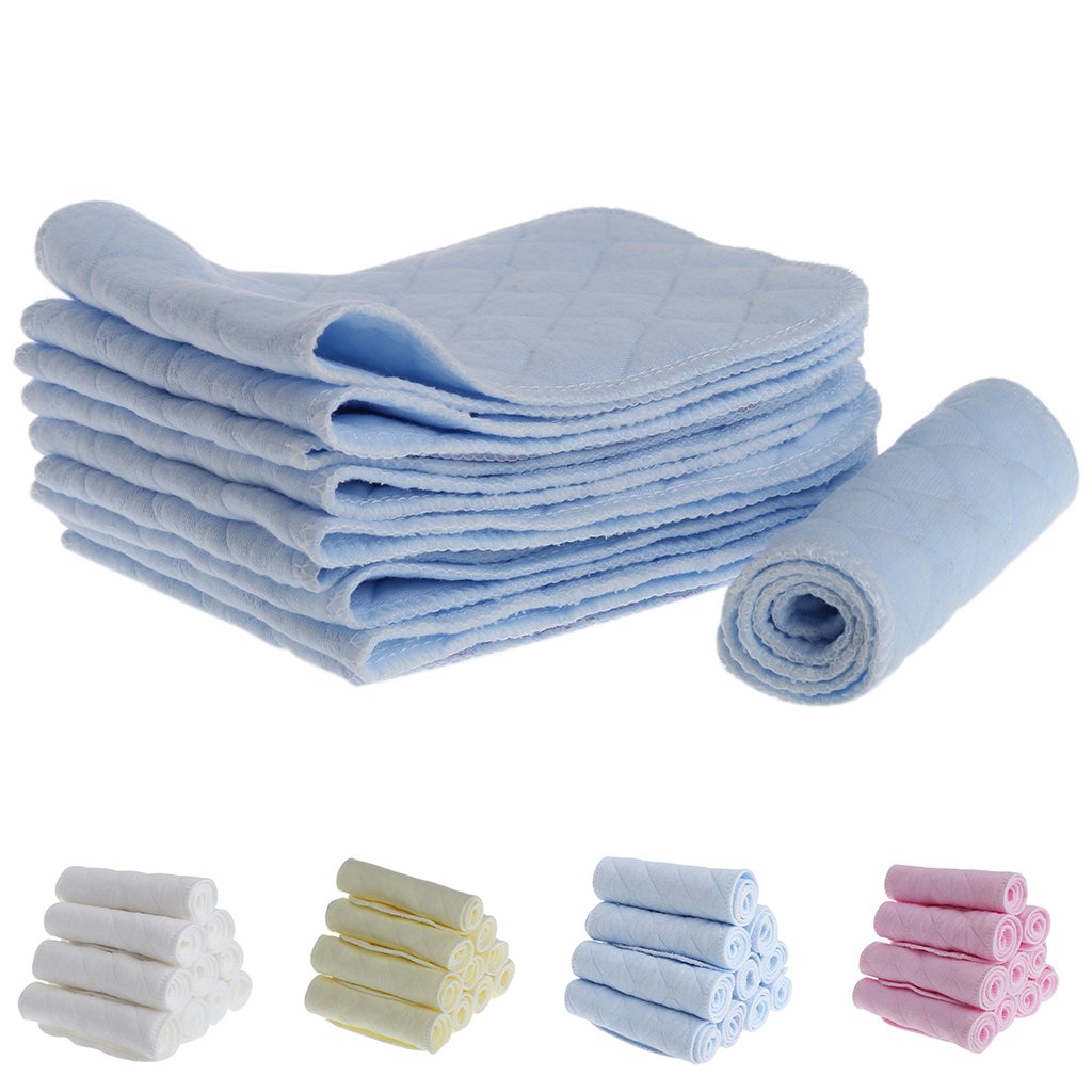 cici store 10Pcs Reusable Newborn Baby Cotton Blend Cloth Diaper Newborn Soft Nappy Liners Inserts 3 Layers (White)