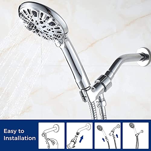9 Functions Handheld Shower Head Set, High Pressure Shower Head High Flow Handheld Showerhead Set with 59 Inch Hose, Bracket, Tape, Rubber Washers