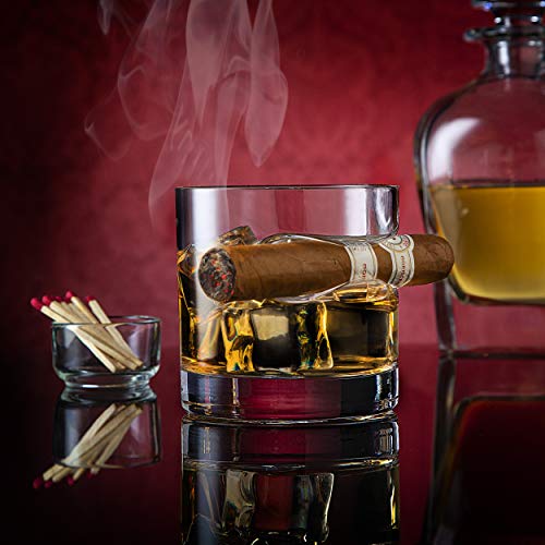 Gifts for Men, Cigar Whiskey Glass, Old Fashioned Whiskey Glasses With Indented Cigar Rest