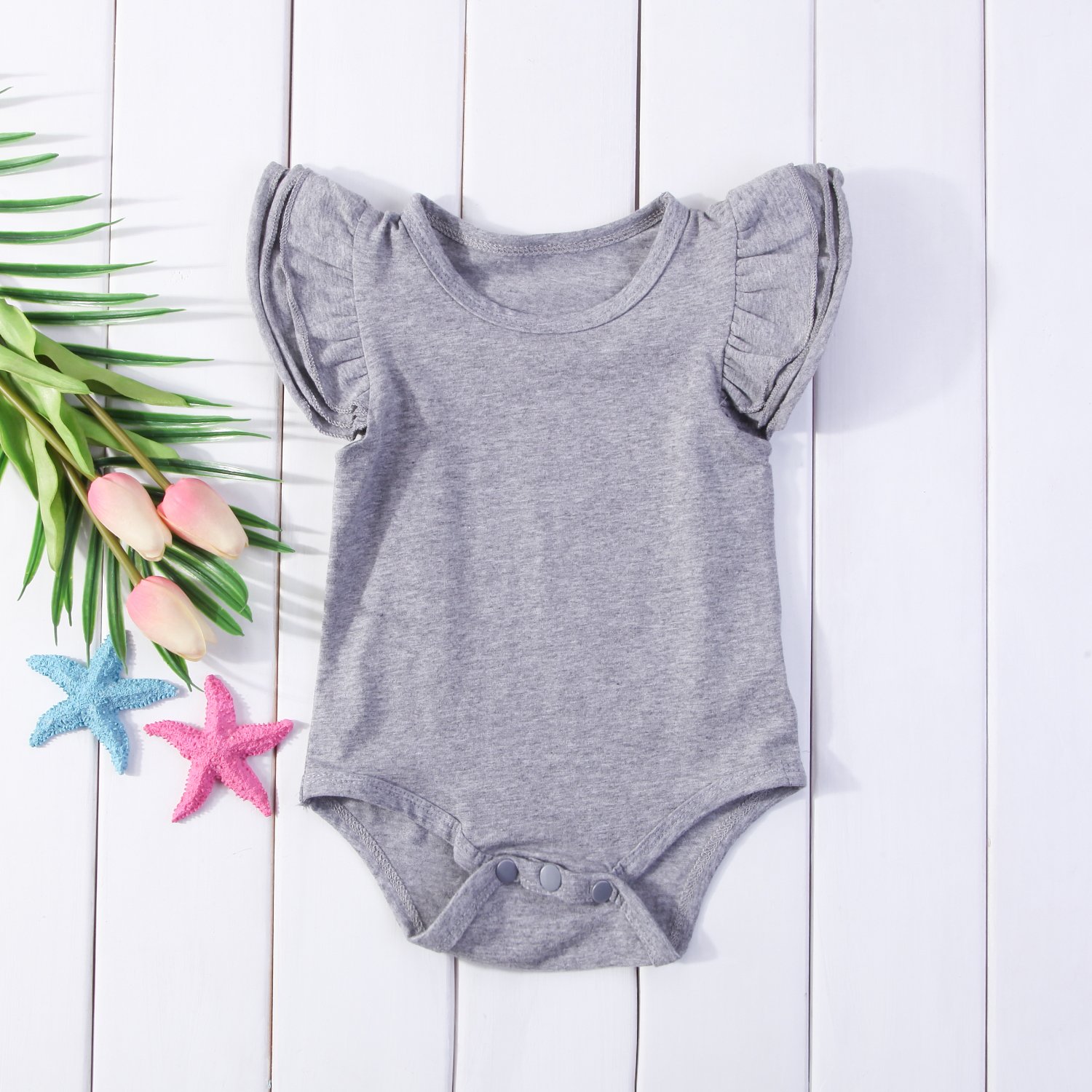 Mubineo Infant Baby Girls Basic 3-5-8-Pack Ruffle Short Sleeve Cotton Bodysuits (Ice Cream(5-pack), 2-3 Years)