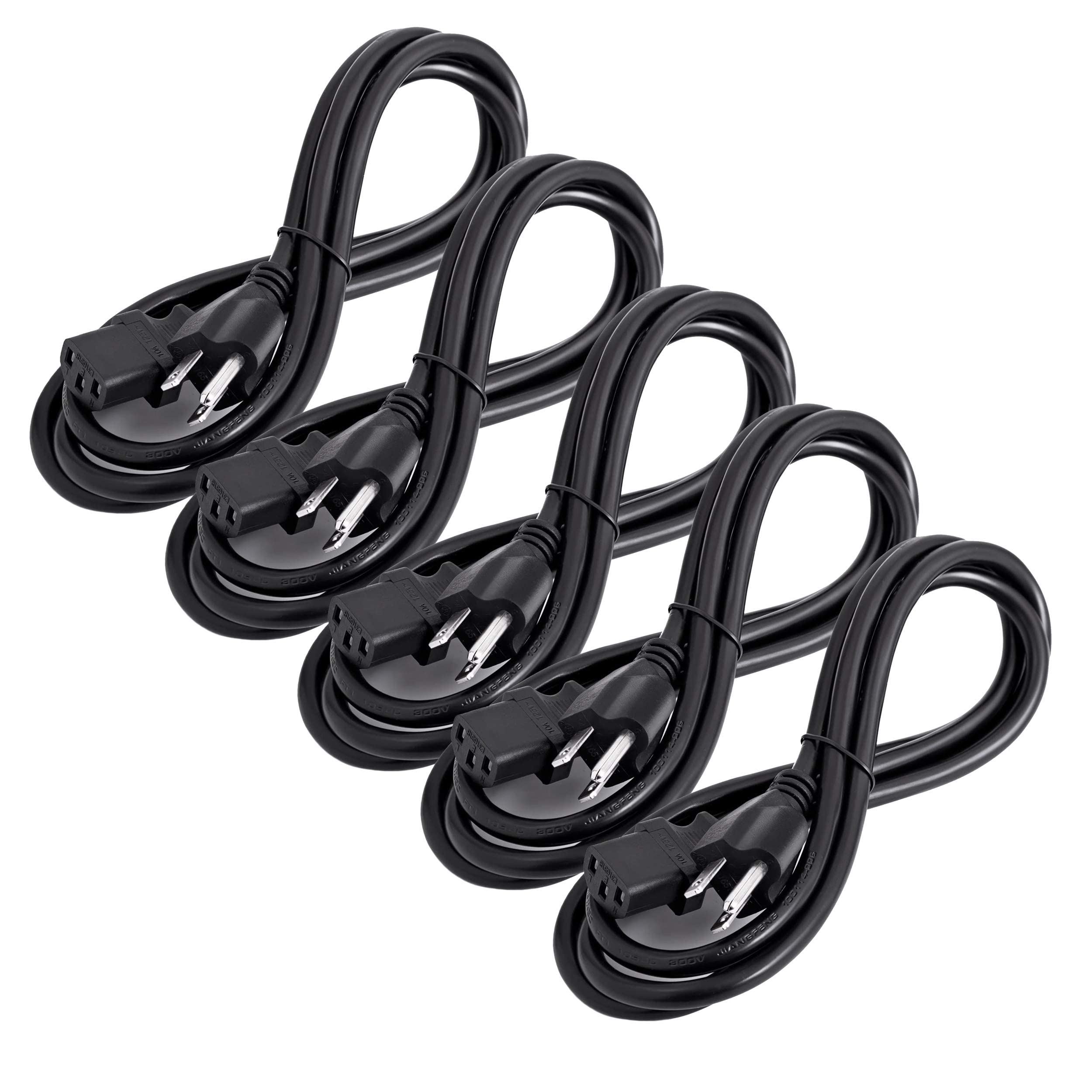 Aurum Cables UL Approved 6 Feet Universal Computer Monitor Power Cord, C13 Power Cable for Monitor, PC, Desktop, Printer, Scanner, 18 AWG NEMA 5-15P to IEC13 (6 Ft - 5 Pack)