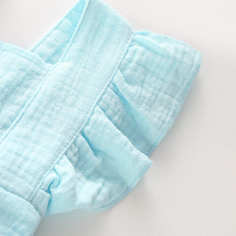 Douhoow Newborn Baby Girls Romper Ruffle Jumpsuit Bodysuit One-Piece Cotton Linen Outfits Clothes (Blue,3-6 Months)