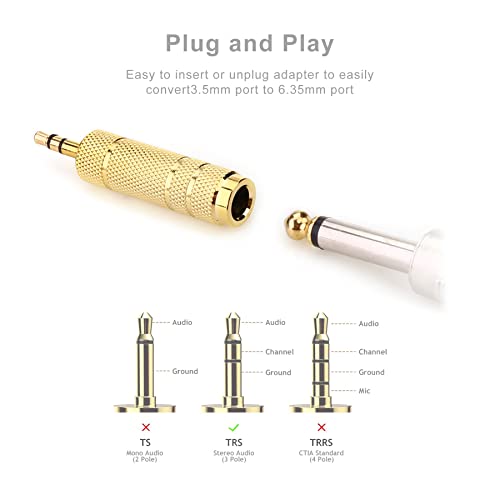 NANYI 4PCS 1/4'' to 3.5mm Stereo Headphone Adapter for Audio Connector Cable, 3.5mm(1/8'') Plug Male to 6.35mm (1/4'') Jack Female Stereo Adapter for Headphone, Amp Adapte