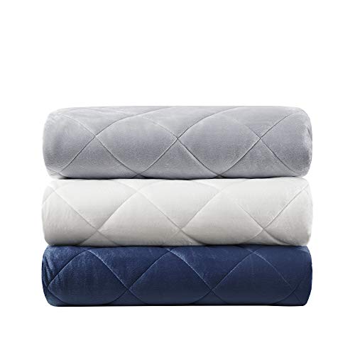 Beautyrest Luxury Quilted Weighted Blanket Ultra Soft Warm Mink with Glass Beads Filling and Zipper Cover Relaxing Pressure Relieving, 60X70-12Lbs, Grey