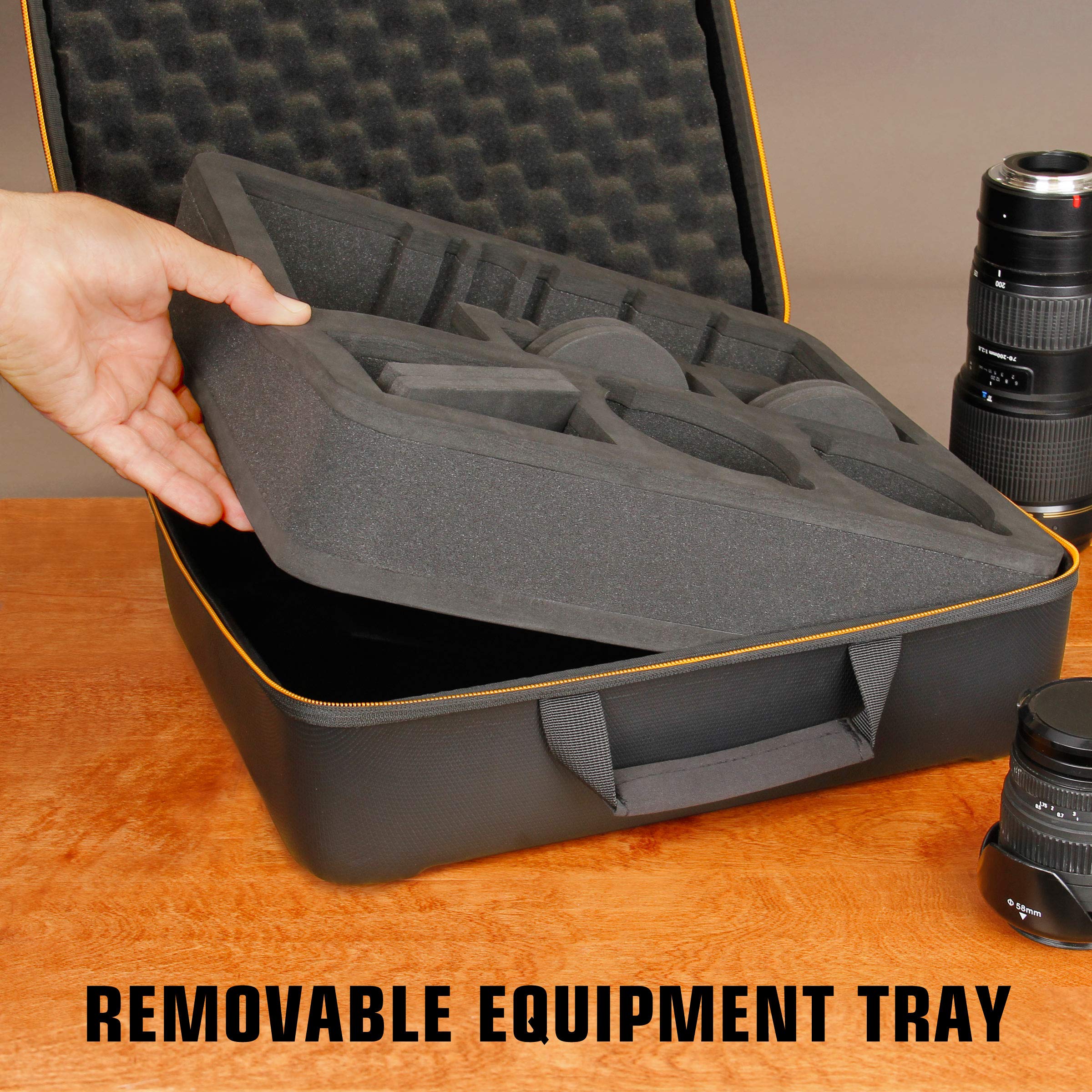 USA Gear HXS Hard Shell SLR Case with Rugged EVA Exterior, Removeable Dual-Layered Foam Tray and Egg-Crate Foam Top Cover - Compatible with Nikon, Canon, Sony, Olympus and More