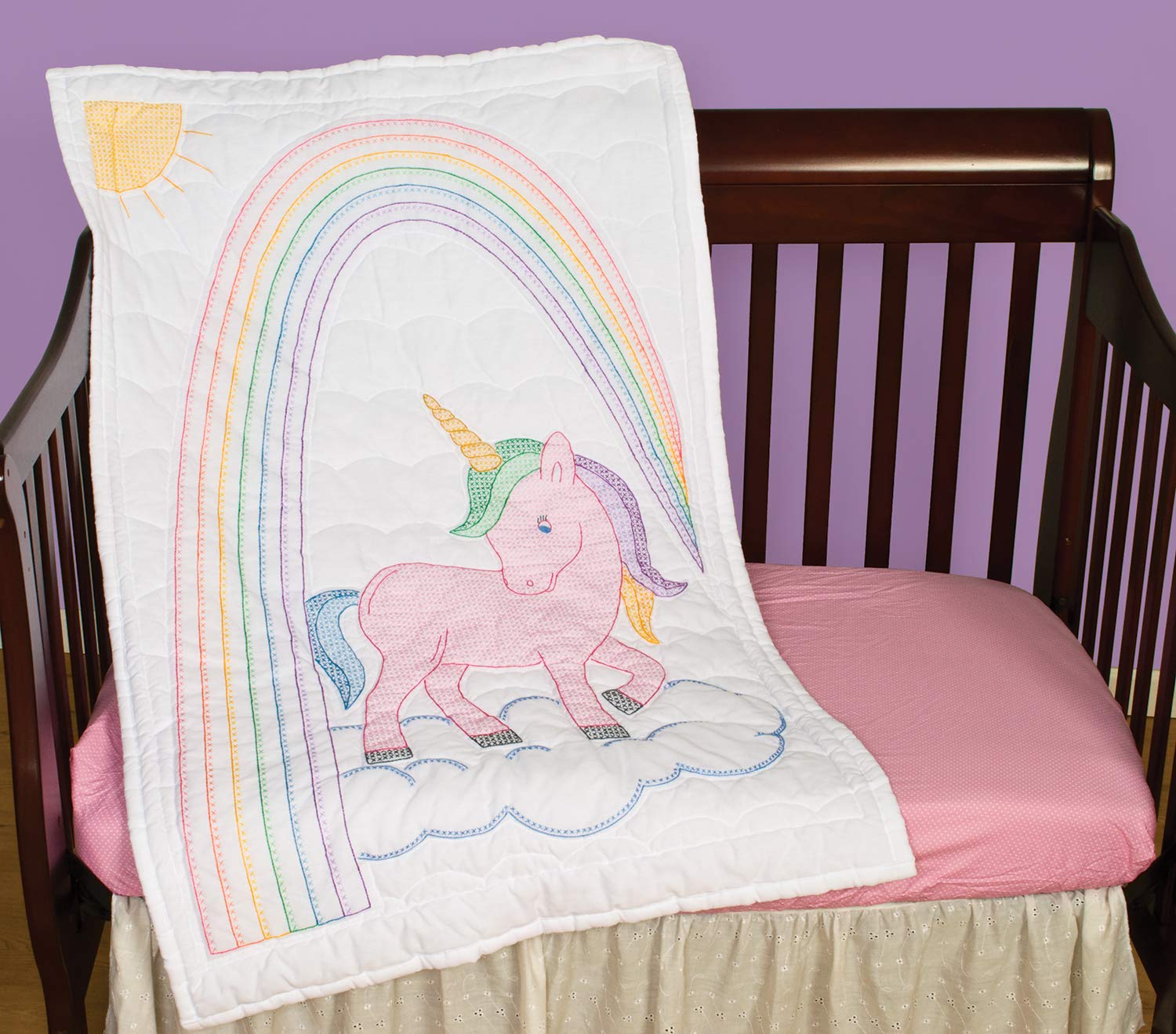 Jack Dempsey Needle Art Unicorn Baby Quilt, White