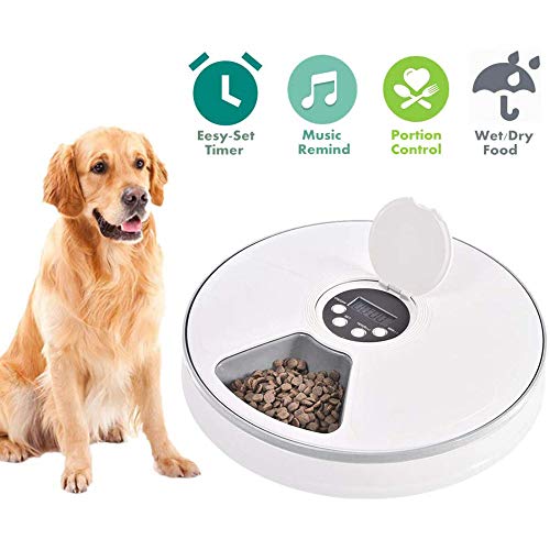 ZZK Pet Bowl pet Supplies six Grid Dog/cat pet Feeder timed Reminder Voice Dry and Wet Food LCD programmable Automatic Dispenser,A