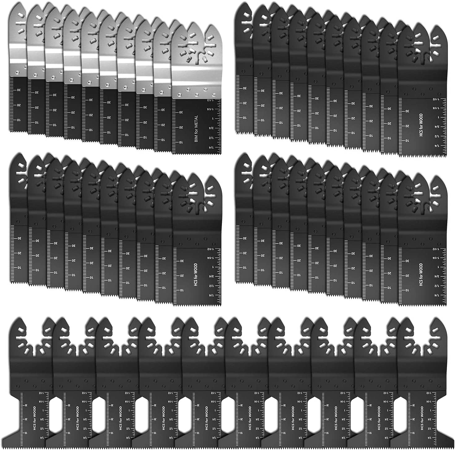 50 Pack Professional Oscillating Saw Blades Upgrade Wood/Bi-Metal Universal Quick Release Multitool Tool Blade Tooth for Bosch, Craftsman, Dremel, Fein, Ridgid, TCH, Makita, Milwaukee, Rockwell