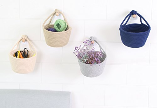 Iceblue 6''X4.5''Grey Round Cotton Rope Over Wall Door Closet Window Hanging Storage Basket
